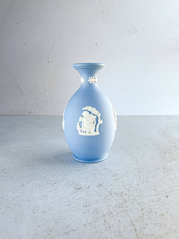 Wedgwood Jasperware Pale Blue Arcadian Bud Vase - 'Cupid Playing an ...